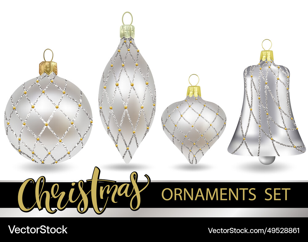 Set of silver christmas ornaments with pattern Vector Image