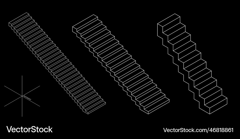 Stairway set 3d outline isometric projection Vector Image