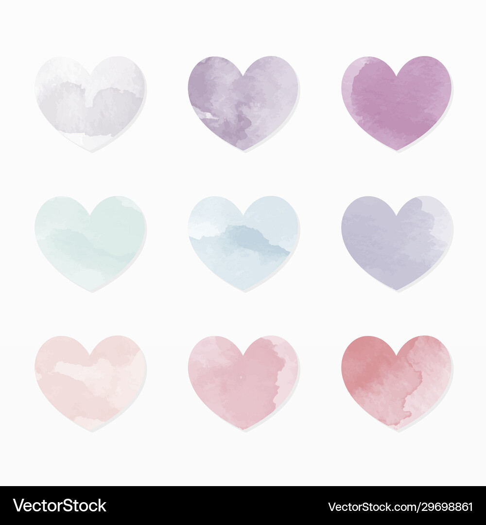 Variety watercolor hearts set Royalty Free Vector Image