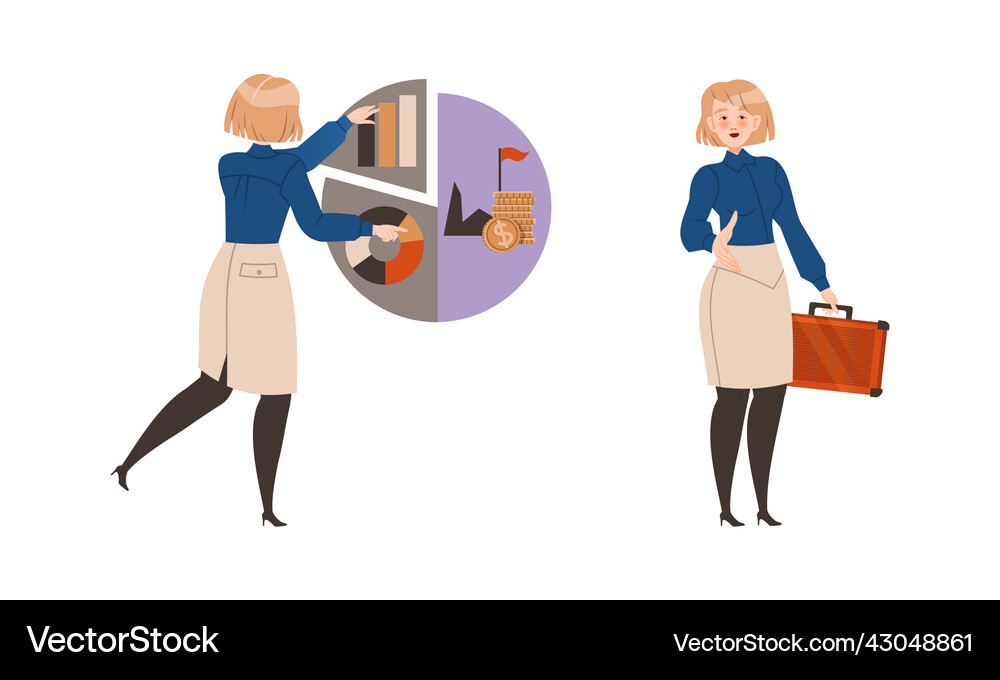 Woman office employee character working with chart