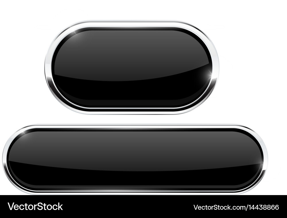 Black buttons oval icons with metal frame Vector Image