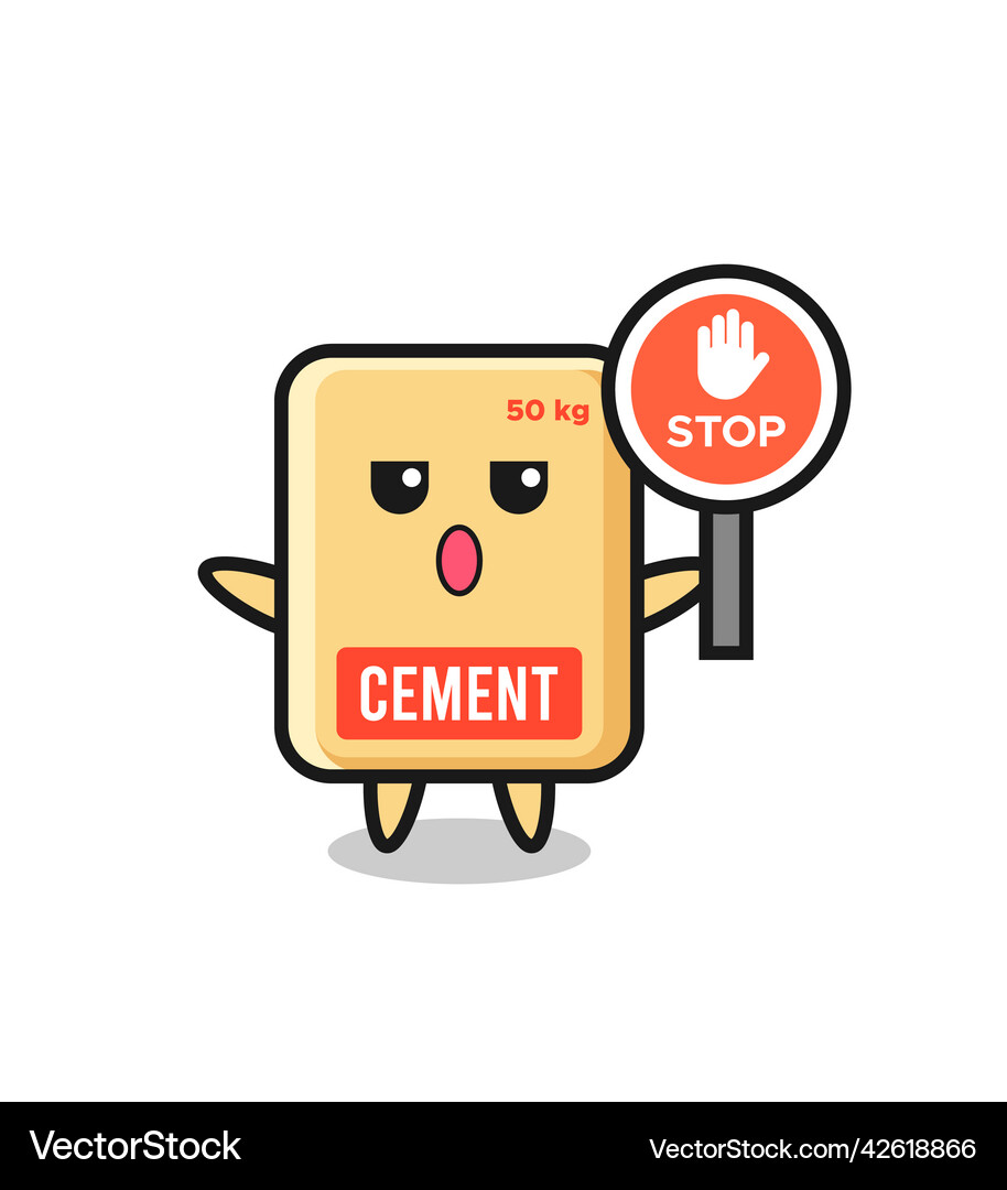 Cement sack character holding a stop sign Vector Image