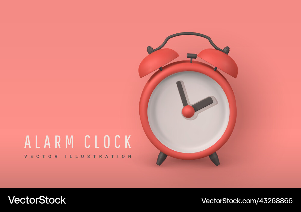 Cute cartoon red alarm clock 3d realistic table Vector Image