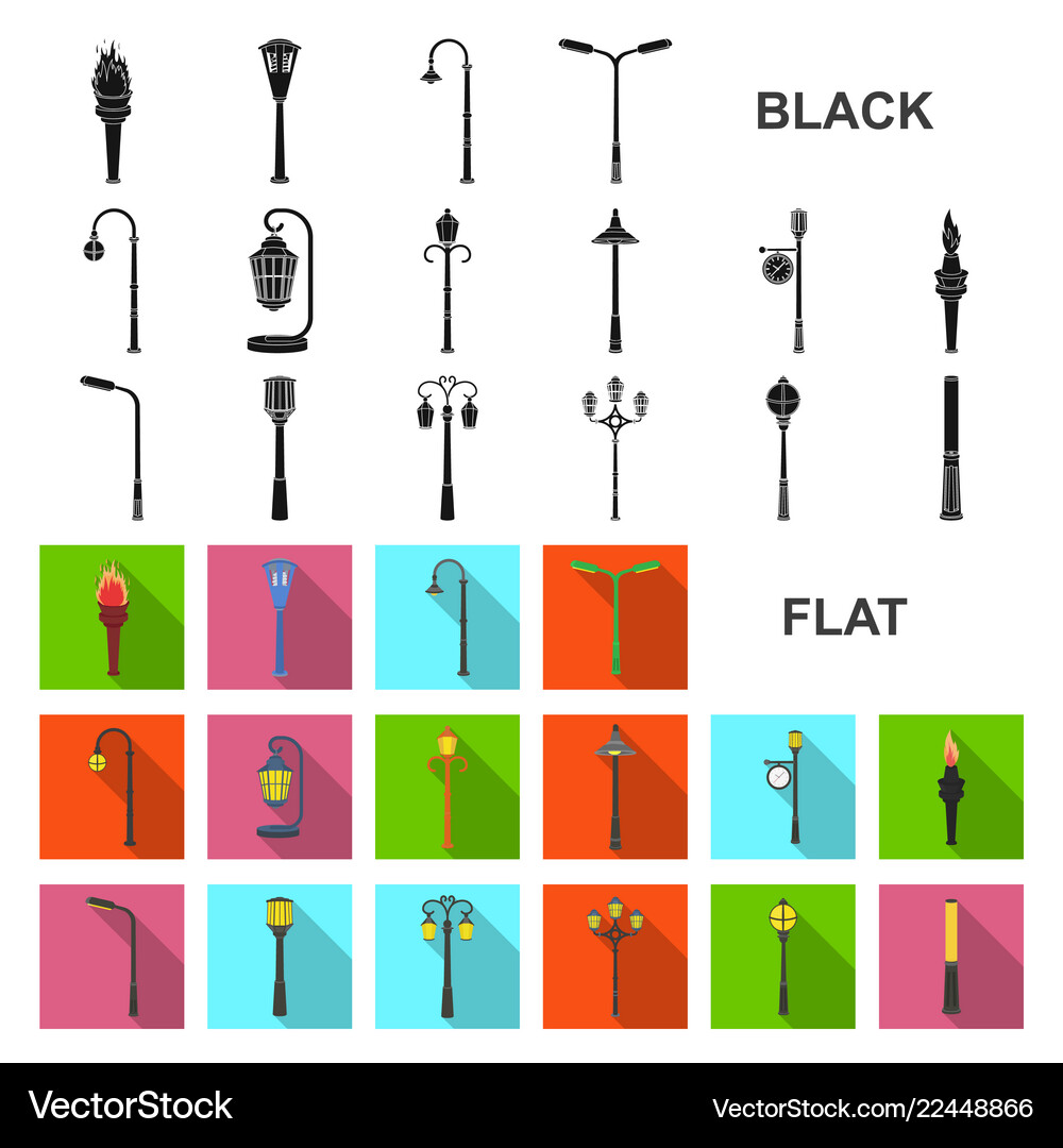 Lamp post flat icons in set collection for design Vector Image