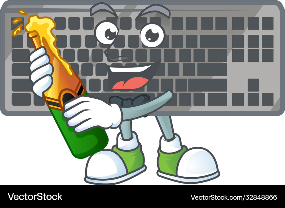 Mascot design black keyboard having bottle beer Vector Image