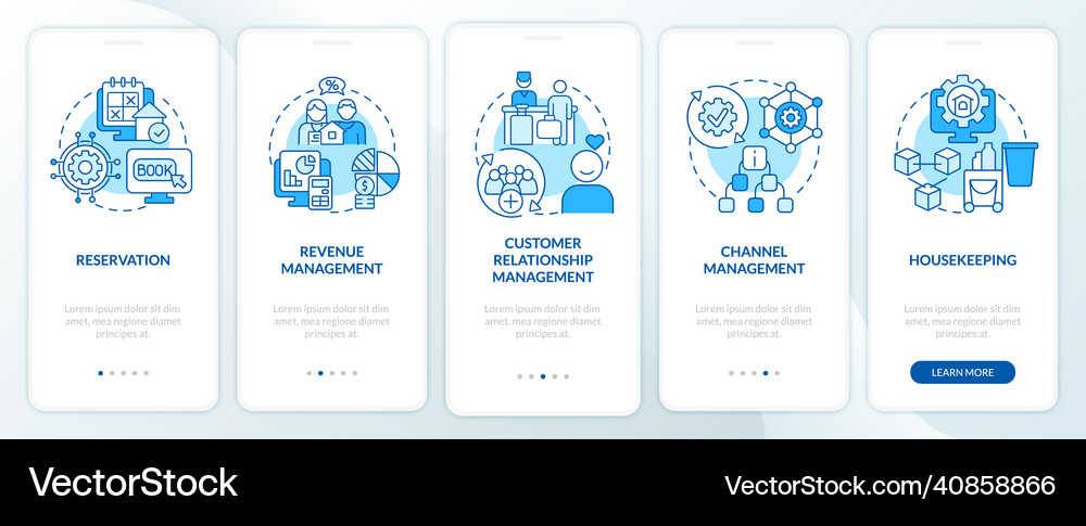 Modules of property management blue onboarding Vector Image