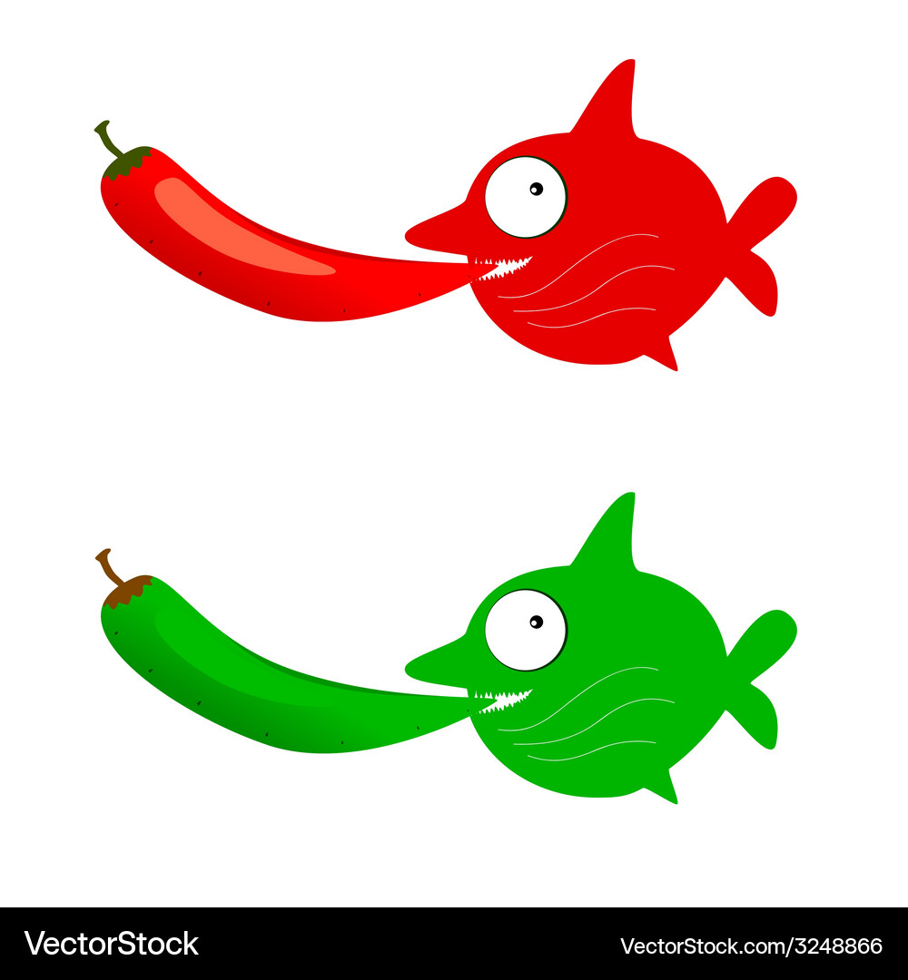 Red and green fish with chillies Royalty Free Vector Image