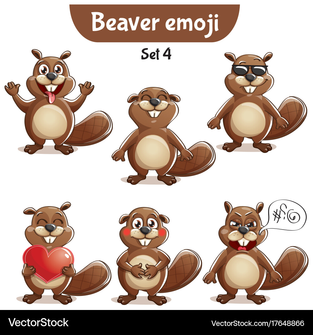 Set of cute beaver characters 4 Royalty Free Vector Image