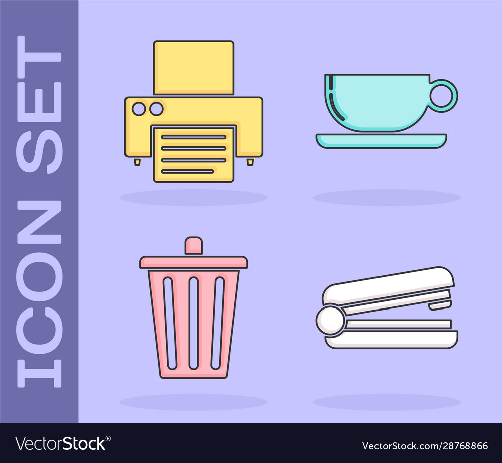 Set office stapler printer trash can and coffee Vector Image Set office stapler printer trash can and coffee Vector Image