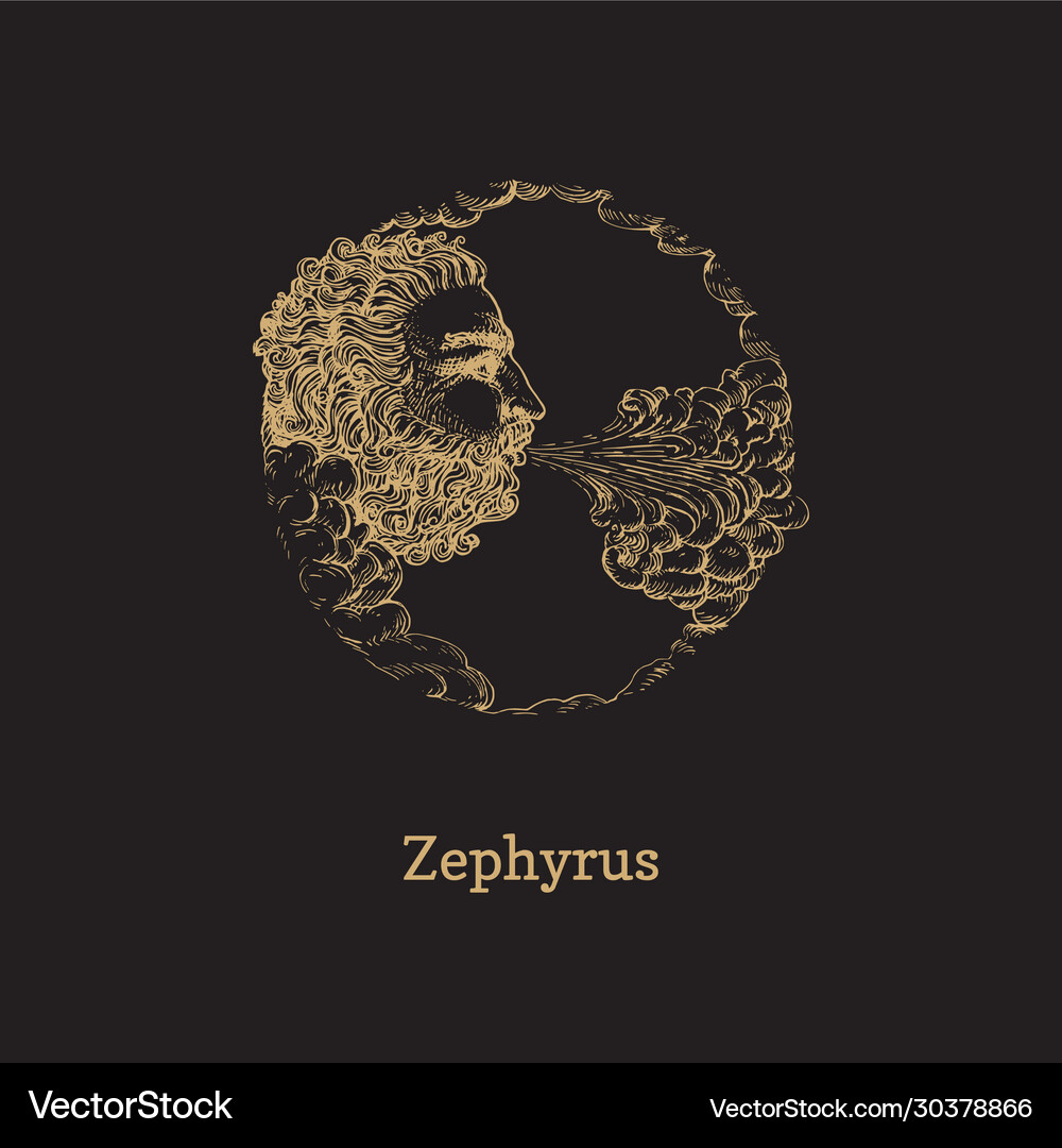 Zephyrus west wind hand drawn in engraving style Vector Image