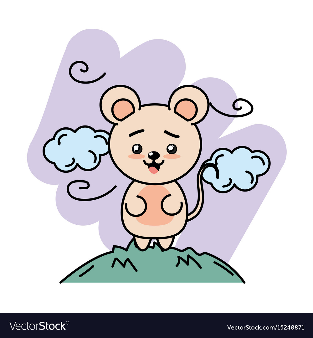 Cute mouse animal in the mountain with clouds Vector Image