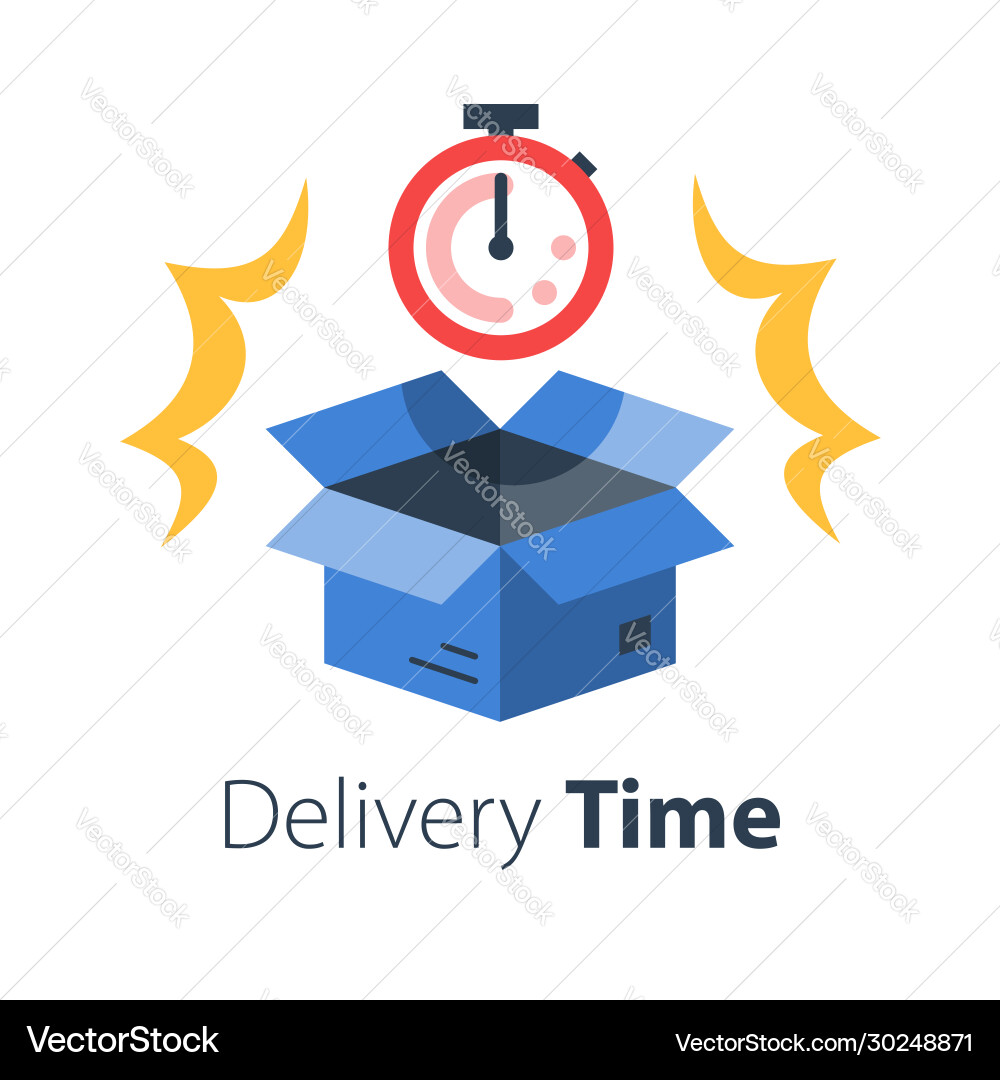 Delivery time fast shipment stopwatch and box Vector Image