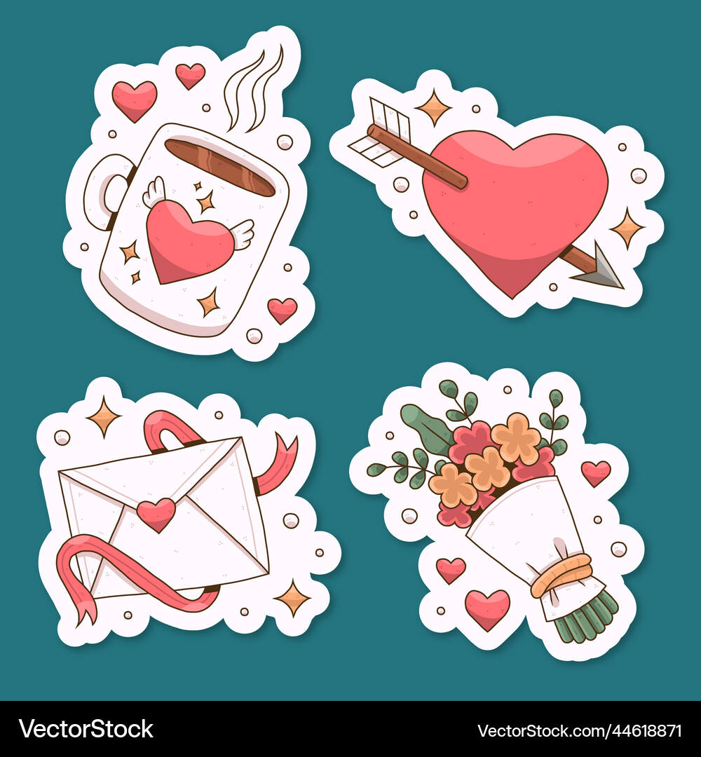 Hand drawn valentine day stickers collection Vector Image