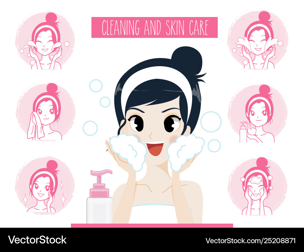 Lady cleaning skin care Royalty Free Vector Image