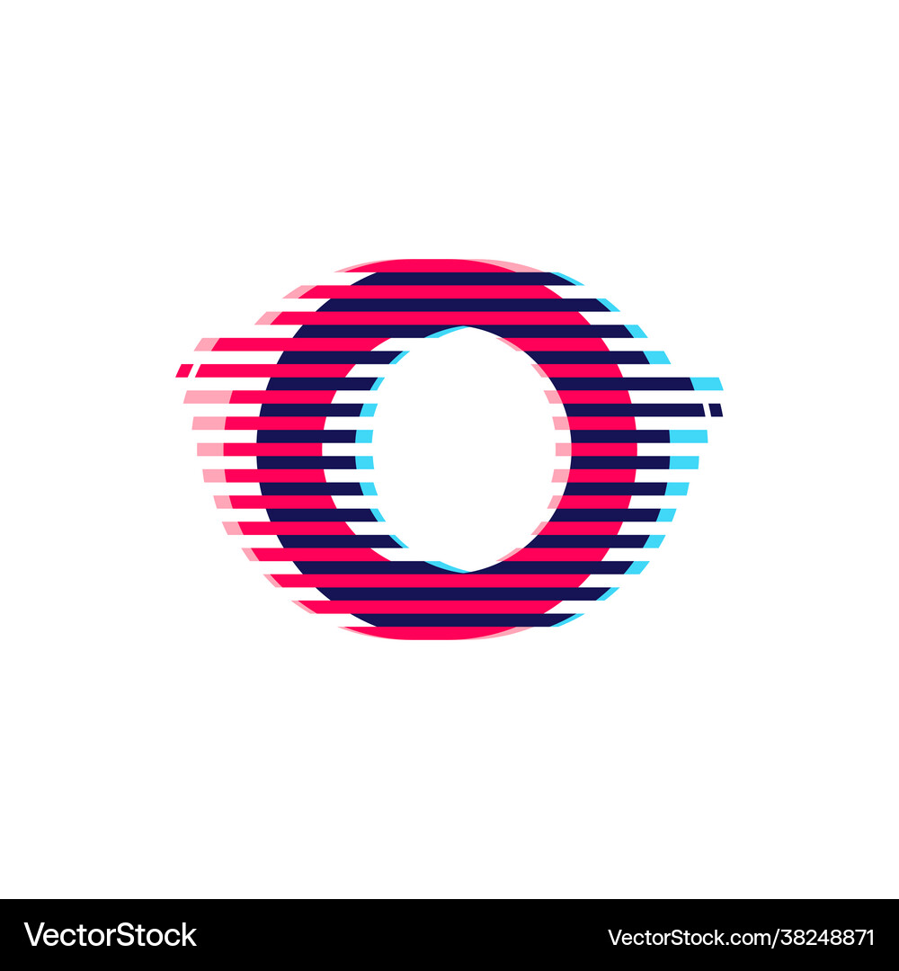 O letter logo with vibrant line glitch effect Vector Image