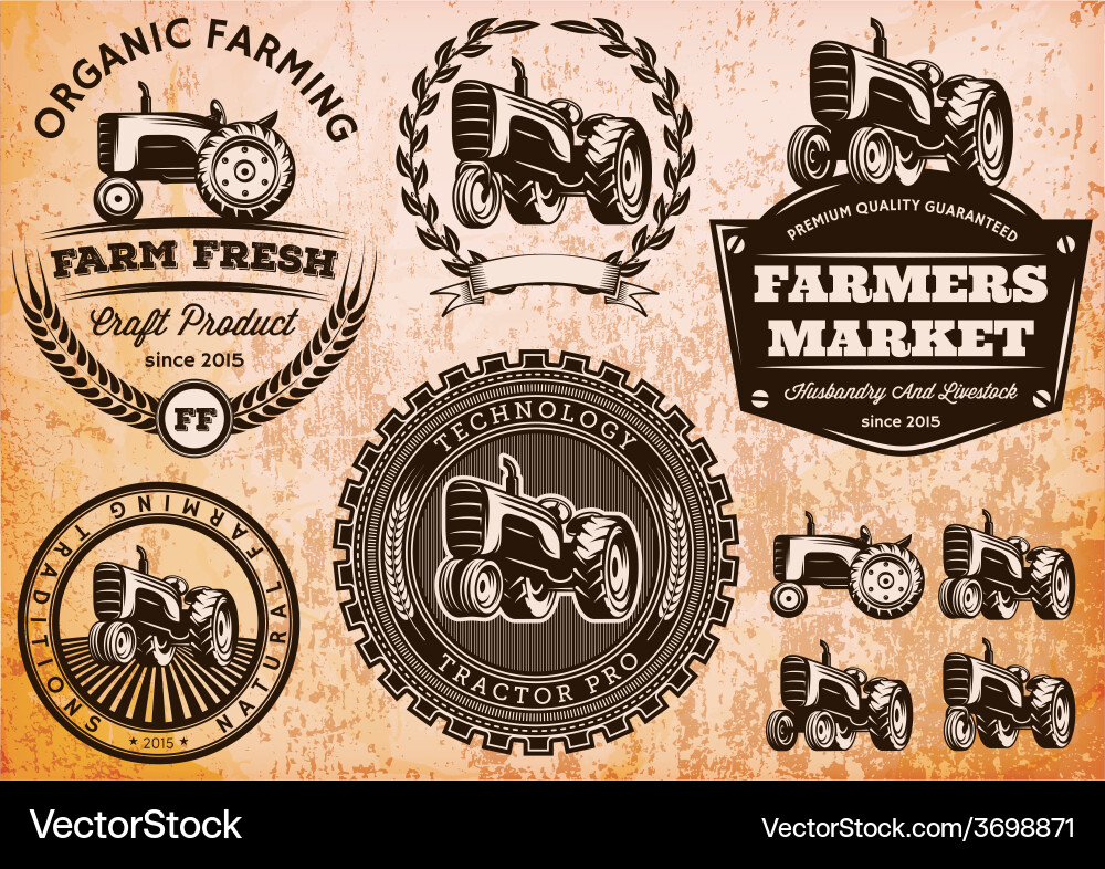 Set labels with a tractor for livestock and Vector Image