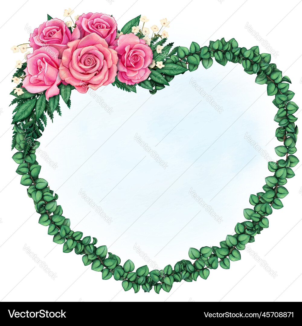 Watercolor hand drawn heart shaped frame Vector Image