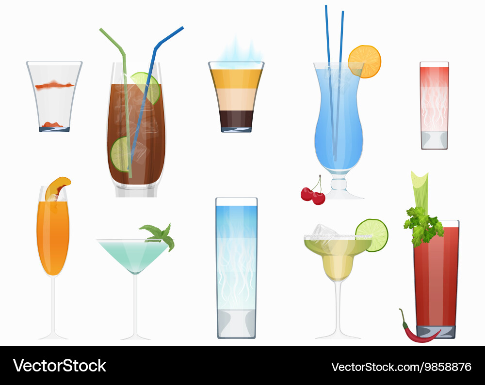 Alcohol cocktails and other fresh drinks Vector Image