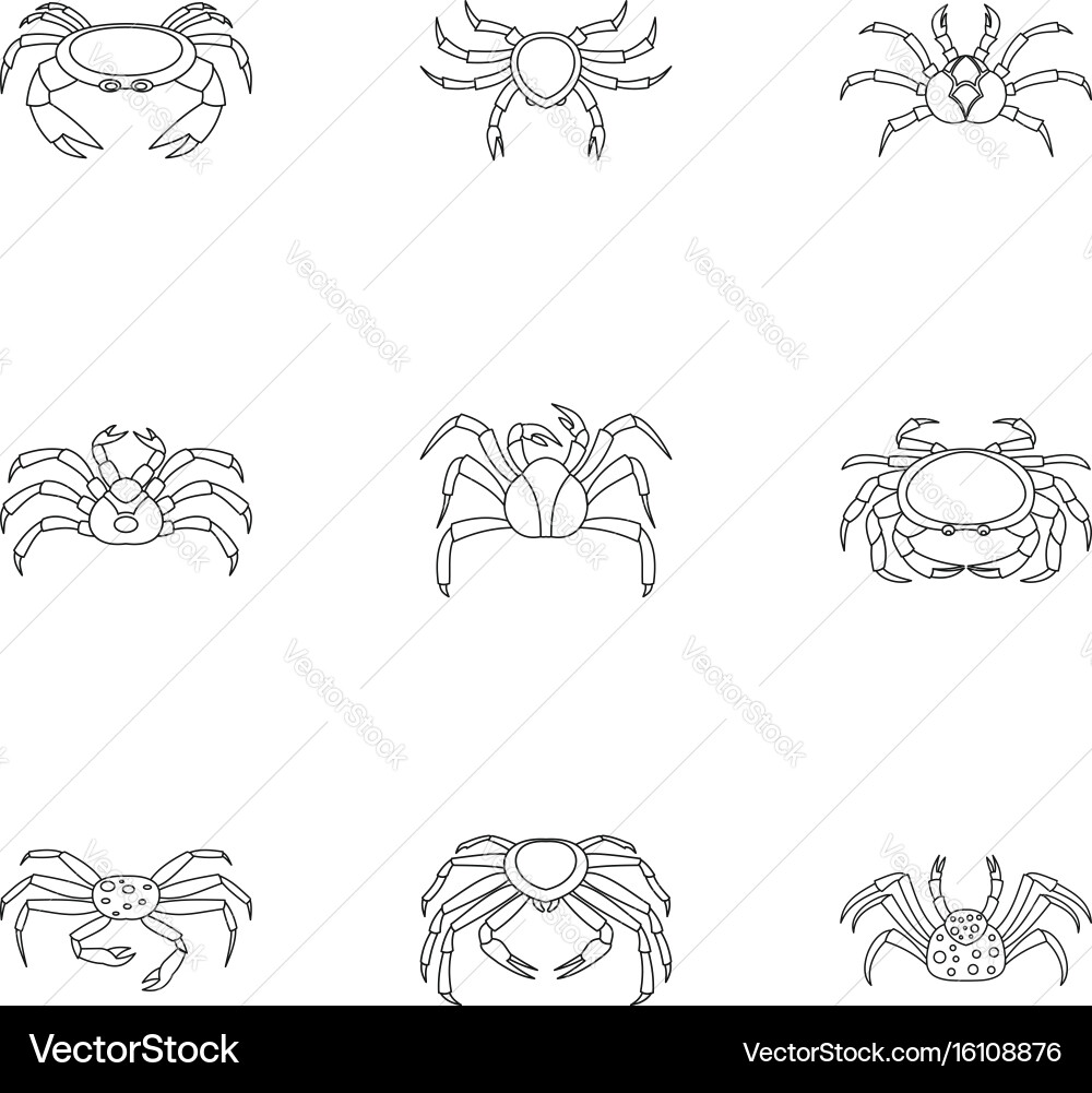 Crab icons set outline style Royalty Free Vector Image