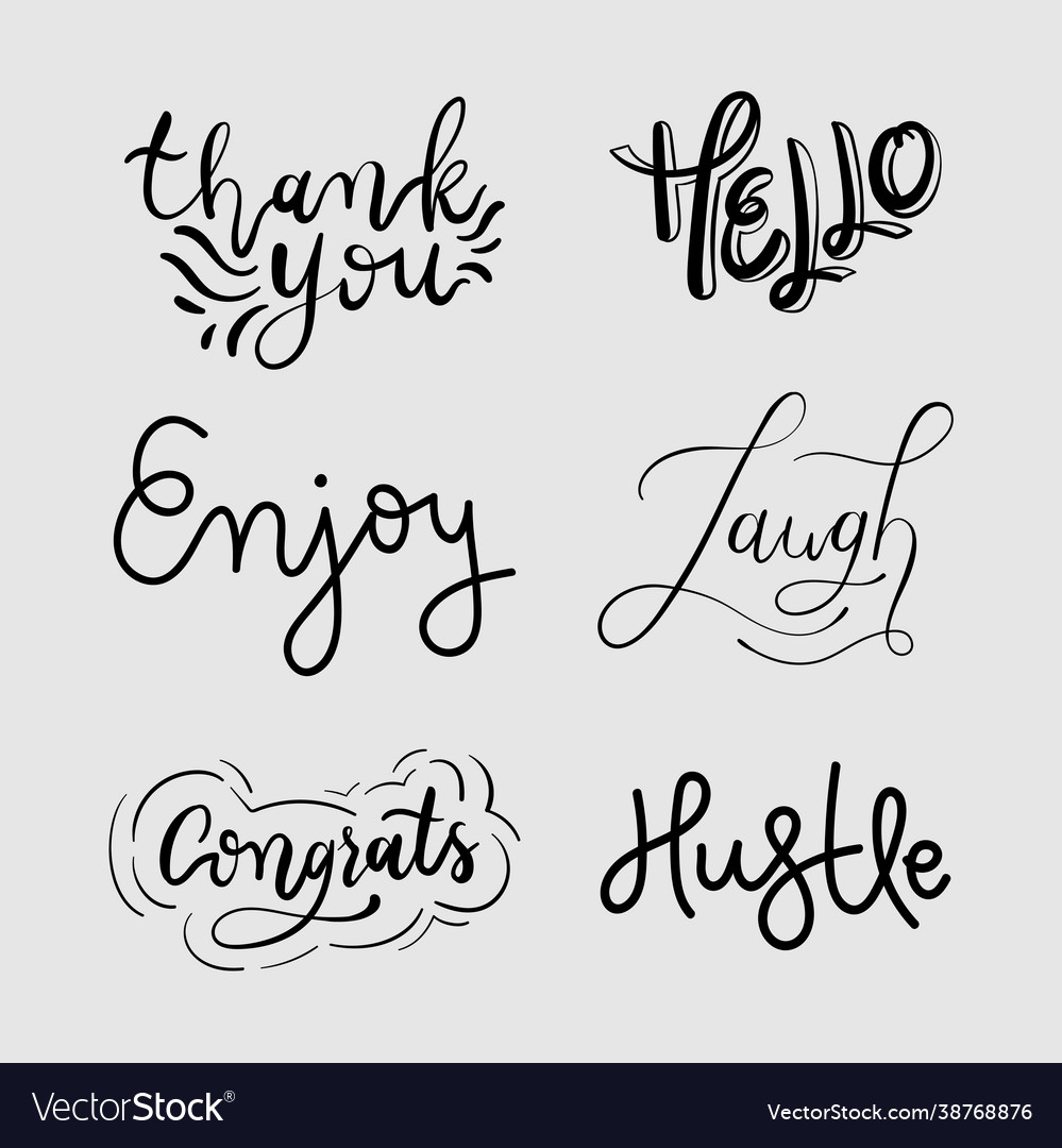 Cursive Fun Words Typography Set Royalty Free Vector Image