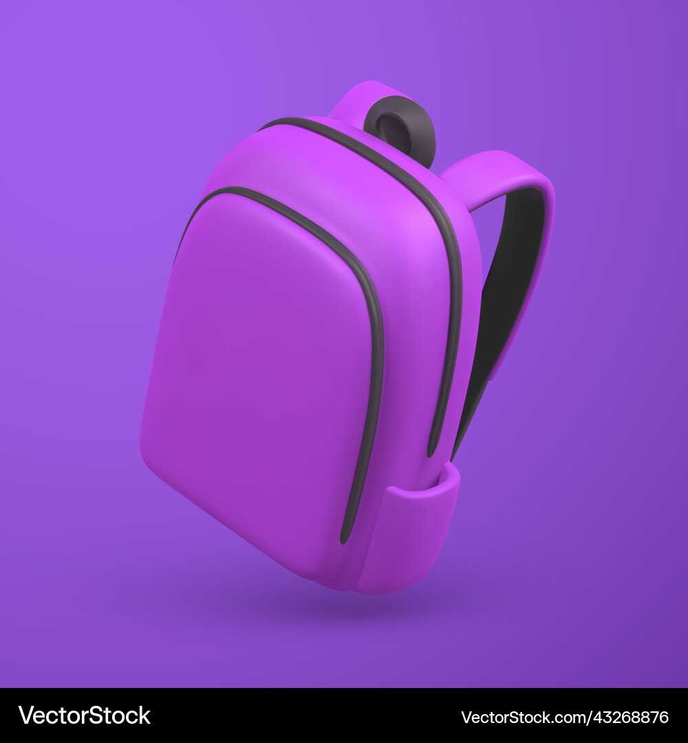 Cute cartoon purple backpack 3d realistic school Vector Image