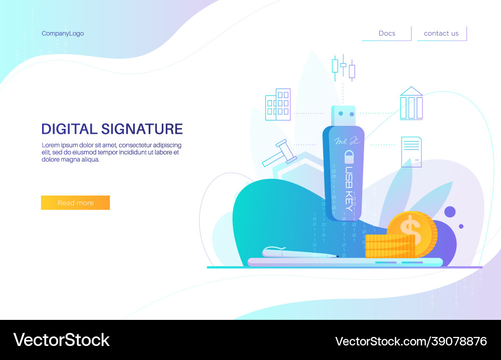 Digital signature landing page design website Vector Image