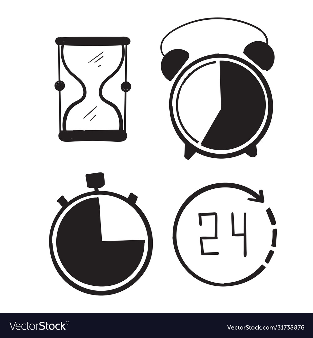 Hand drawn time and clock set management Vector Image