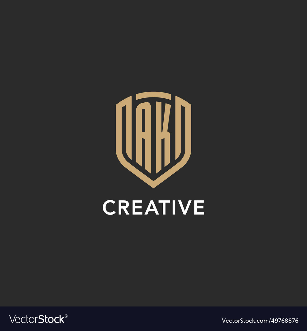 Luxury ak logo monogram shield shape monoline Vector Image