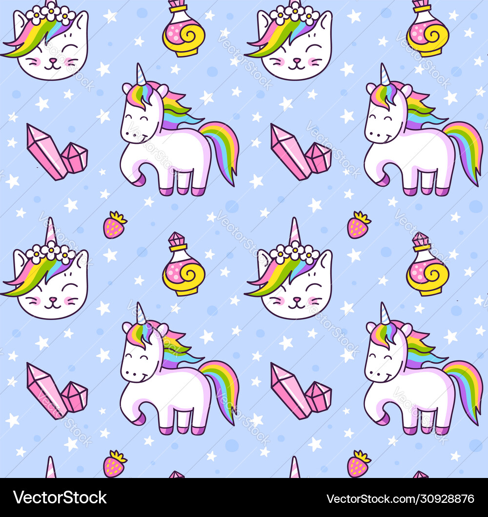Magic seamless pattern with rainbow unicorns Vector Image