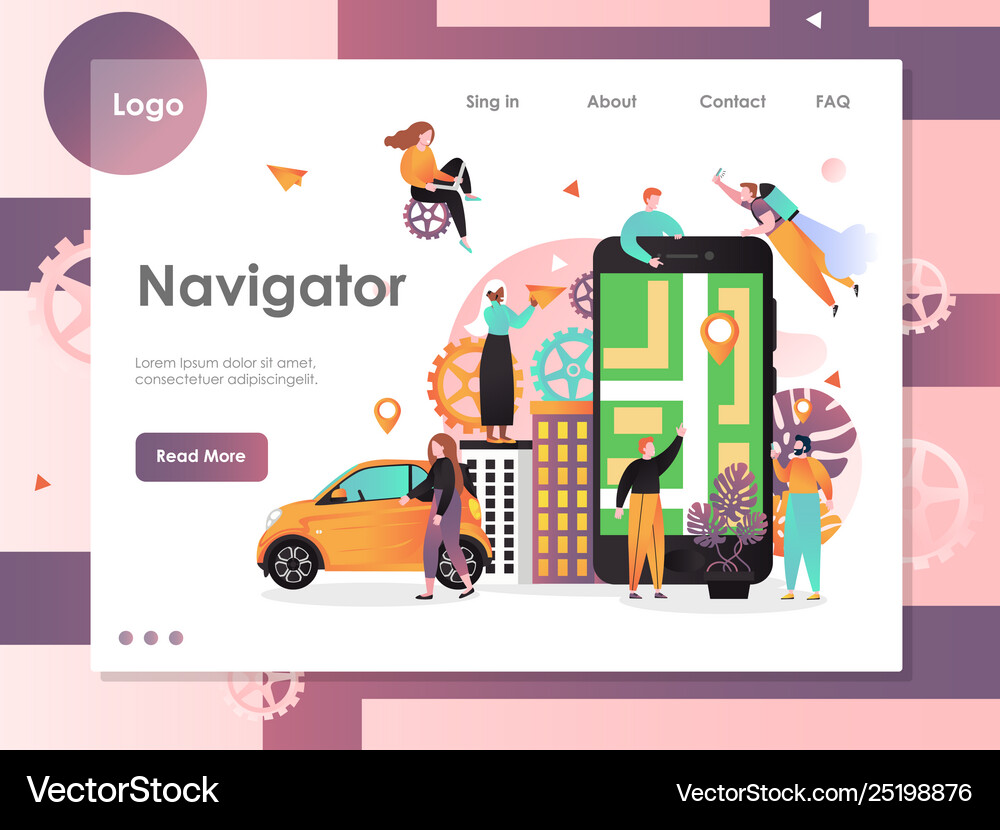 Navigator website landing page design Royalty Free Vector