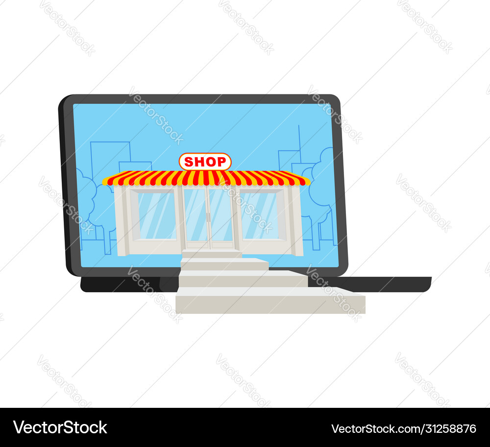 Online store in pc shopping shop window Royalty Free Vector