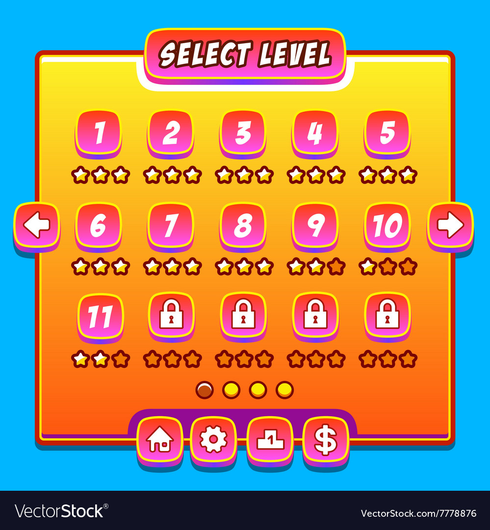 Orange Game Menu Level Interface Panels Ui Buttons