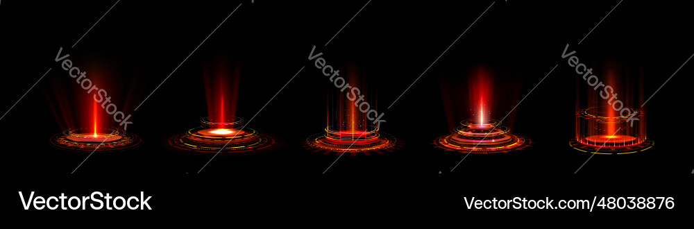 Red light game circle portal with hologram effect Vector Image
