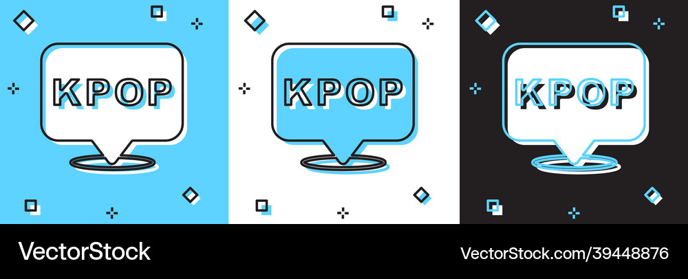 Set k-pop icon isolated on blue and white black Vector Image