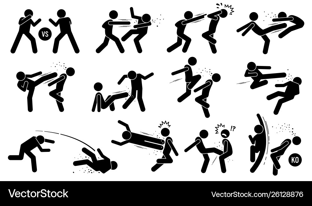 Street fighting attacking stance basic hits are Vector Image
