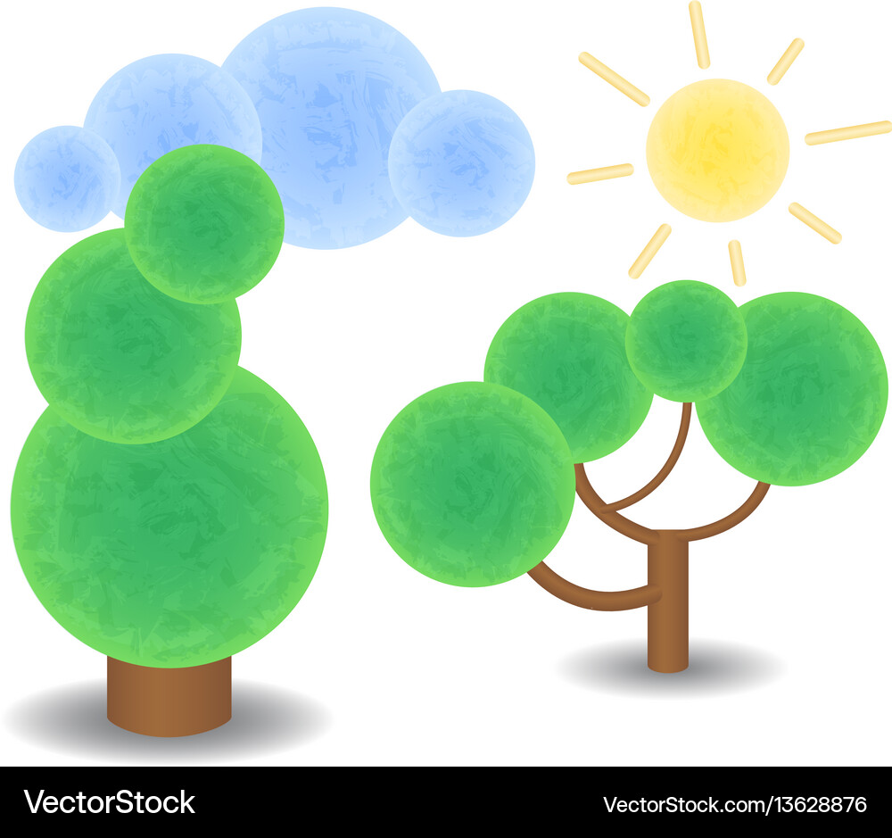 Textured trees cloud and sun optimistic spring Vector Image