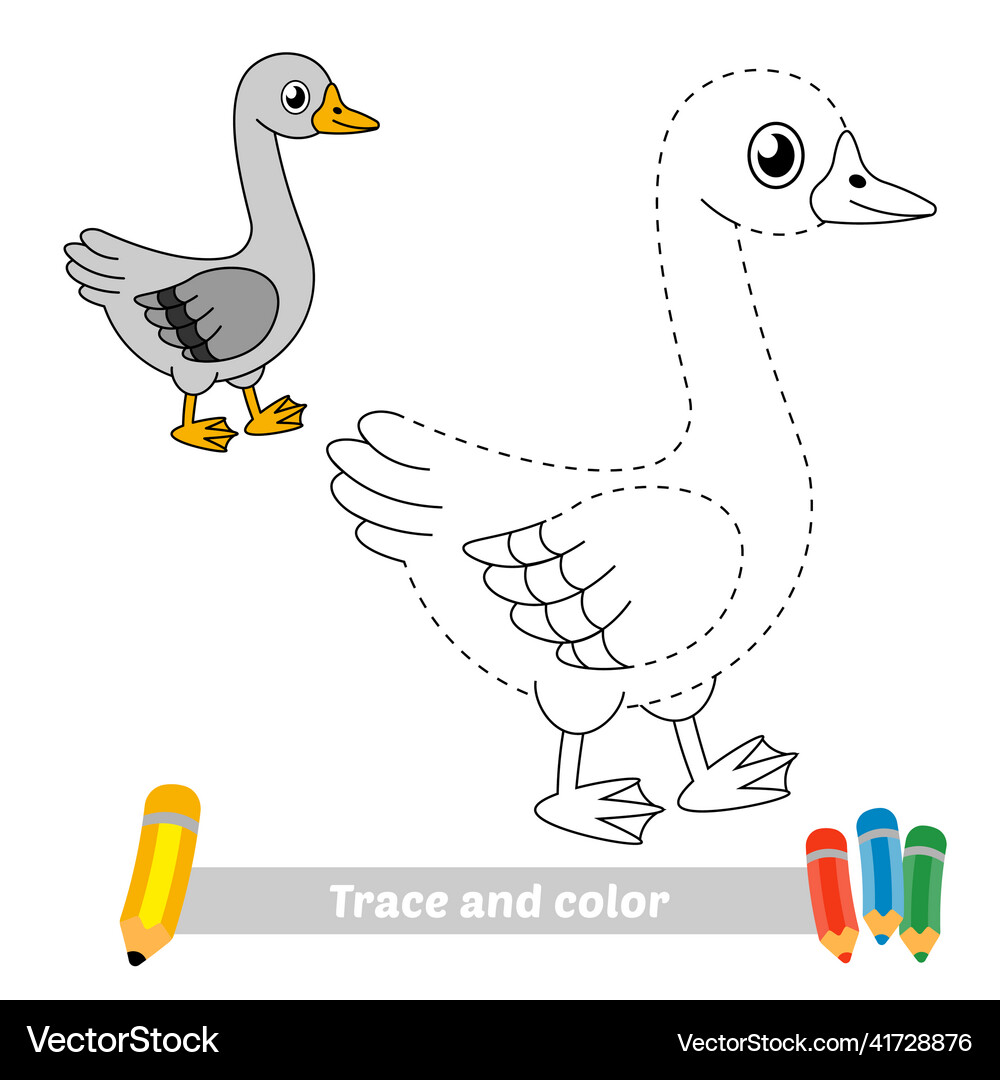 Trace and color for kids goose Royalty Free Vector Image