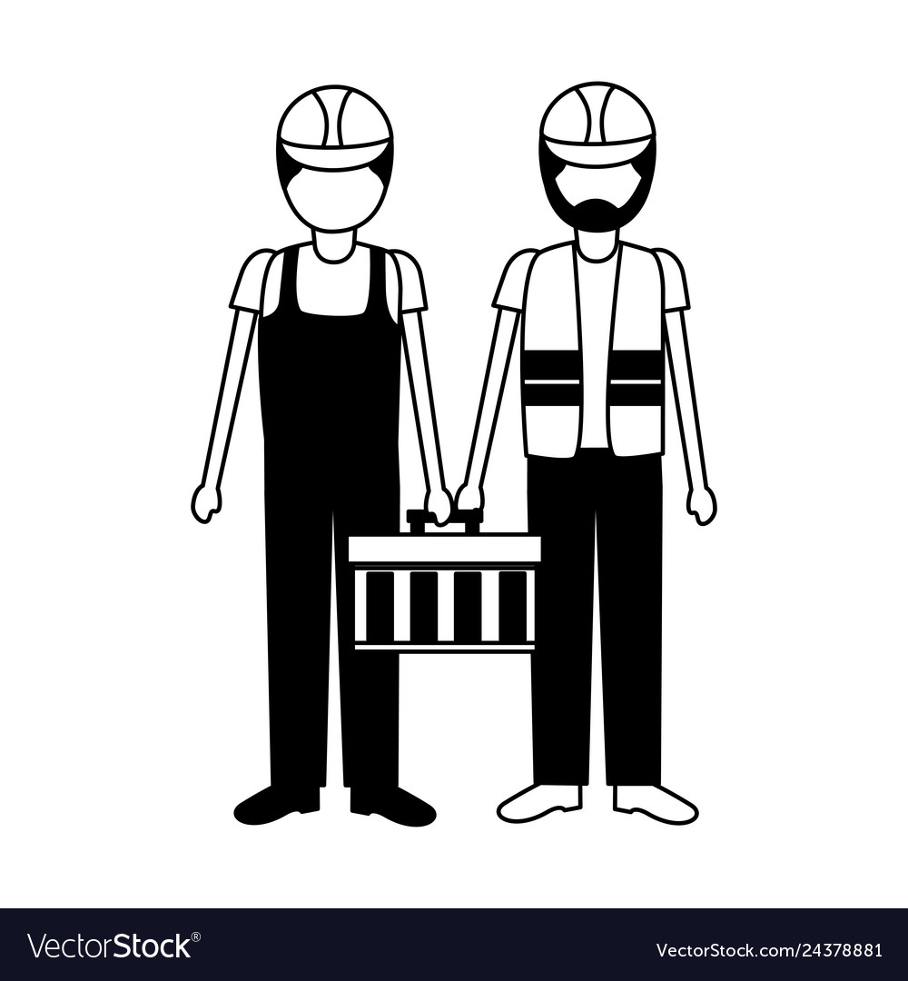 Construction workers with toolkit Royalty Free Vector Image