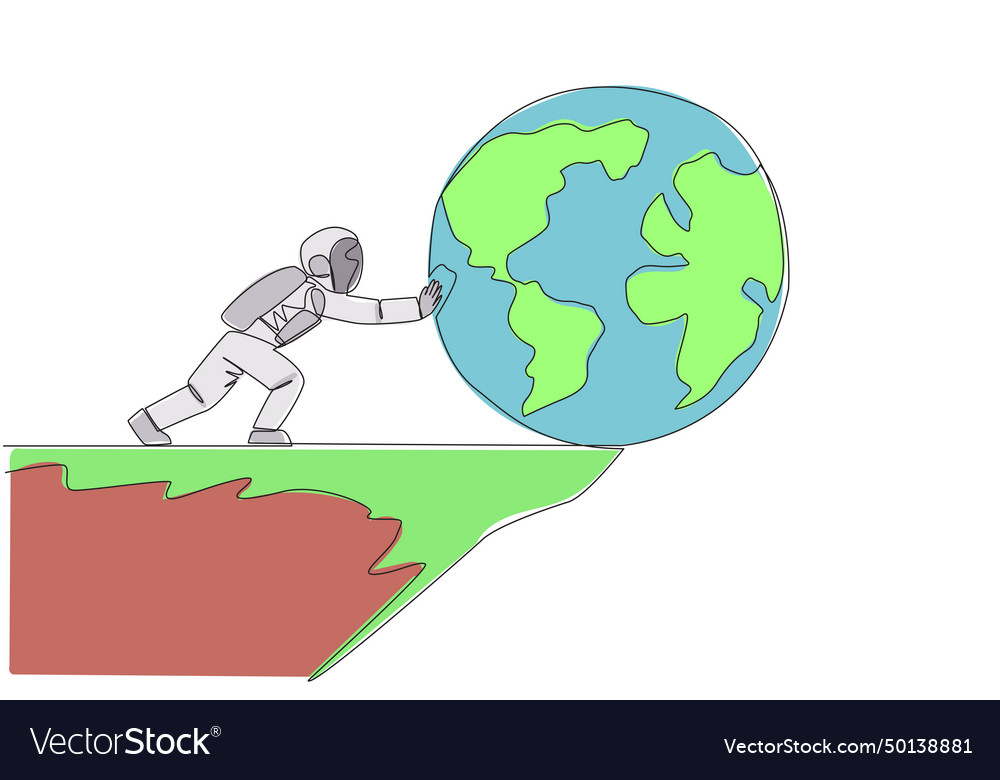 Continuous one line drawing astronaut pushes Vector Image Continuous one line drawing astronaut pushes Vector Image
