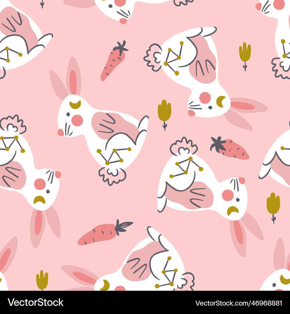 Cute cosmic sitting baby rabbits seamless pattern Vector Image
