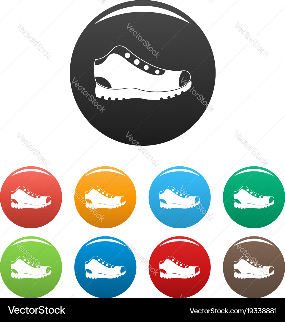 Hiking boots icons set collection circle Vector Image