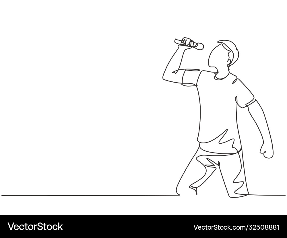 One single line drawing young happy male Vector Image