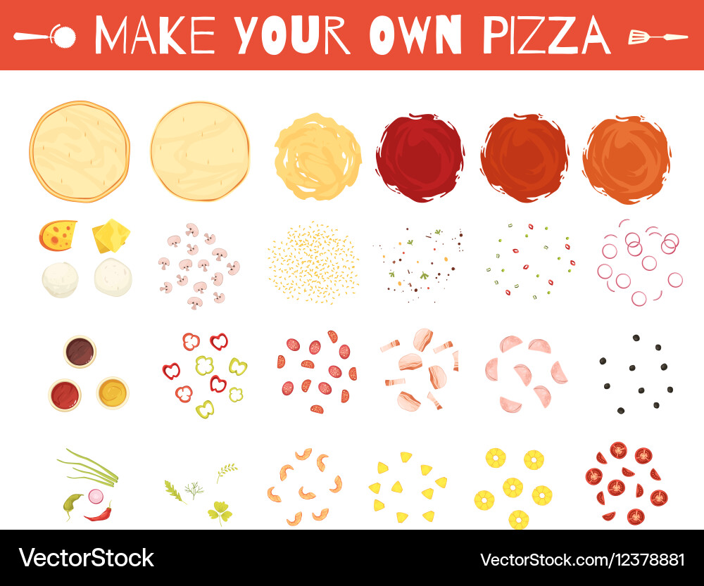 Pizza elements cartoon style set Royalty Free Vector Image