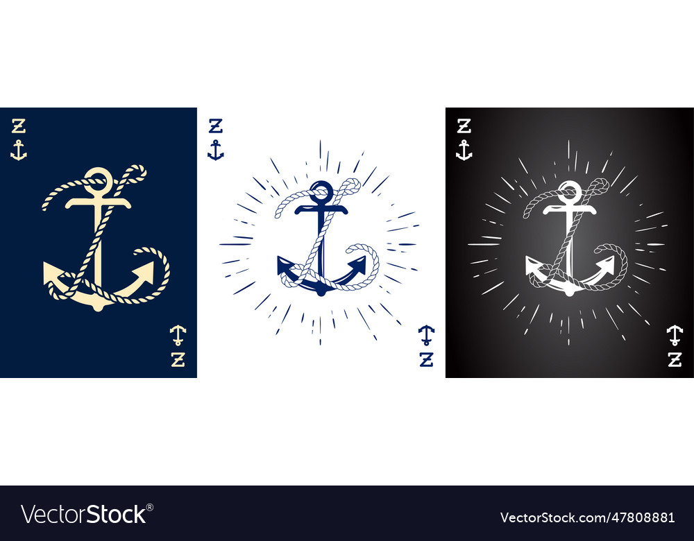 Set of three vintage label with an anchor and Vector Image
