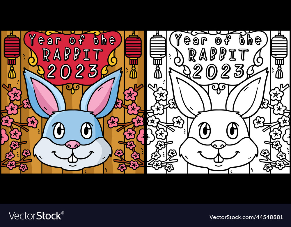 Year of the rabbit 2023 coloring page Royalty Free Vector