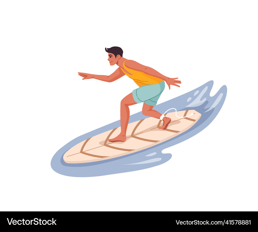 Young man surfer riding wave on a surfboard Vector Image