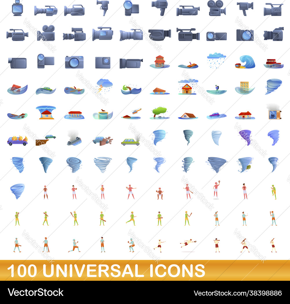 100 universal icons set cartoon style Royalty Free Vector