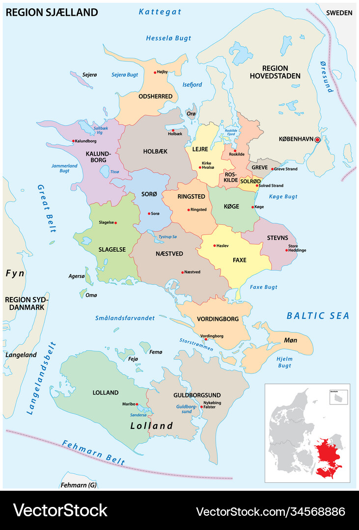 Administrative map region sjaeland denmark Vector Image