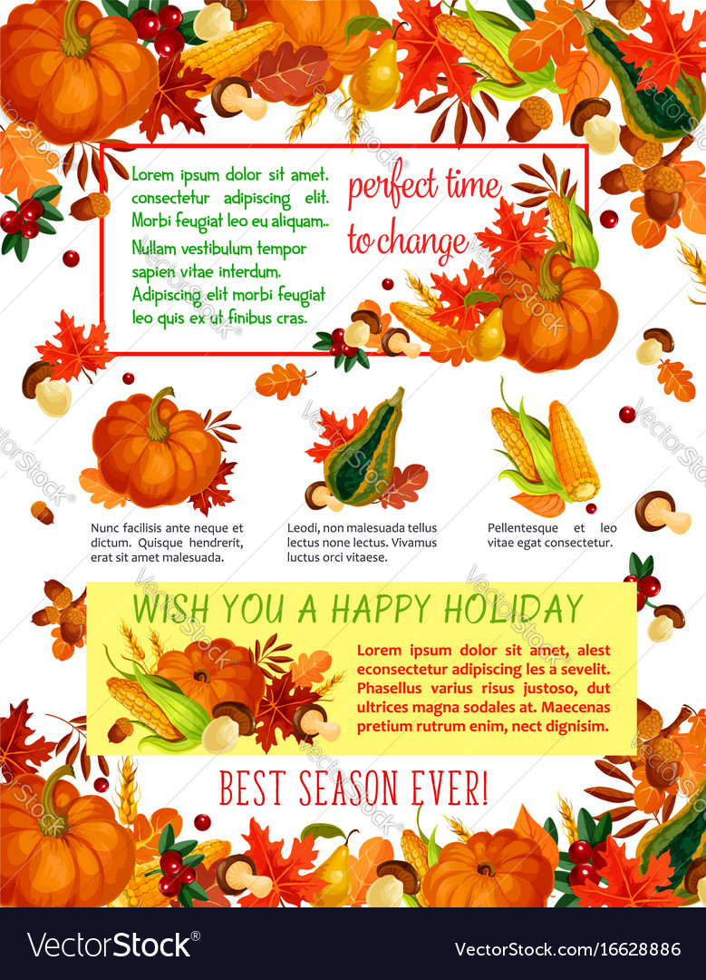 Autumn harvest celebration thanksgiving poster Vector Image