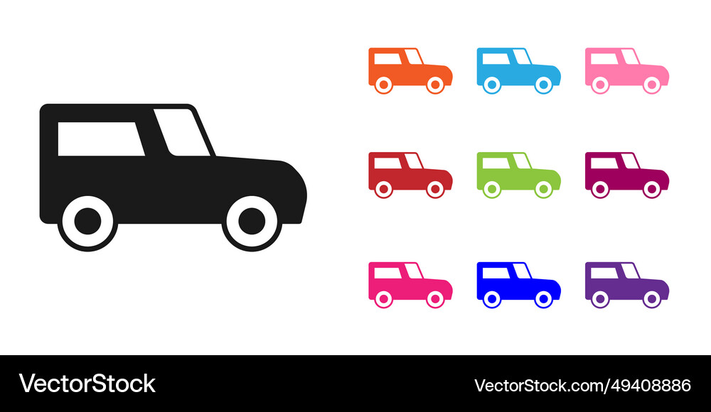 Black car icon isolated on white background set Vector Image